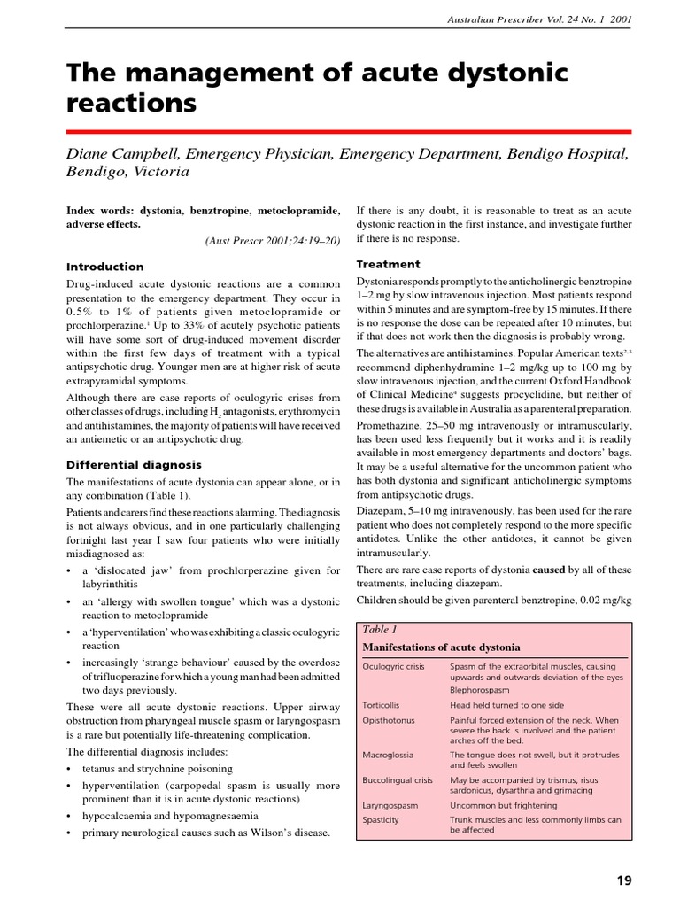 The Management of Acute Dystonic | PDF | Dystonia | Smoking Cessation