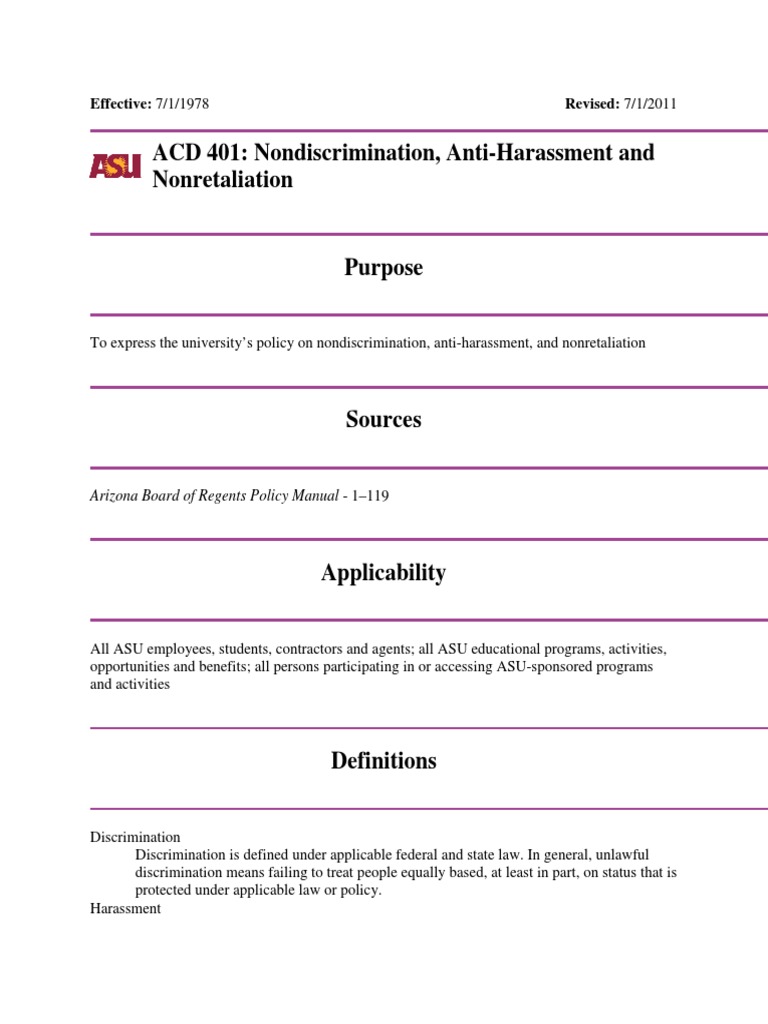 Arizona State University Harassment Policy | PDF | Sexual Harassment ...