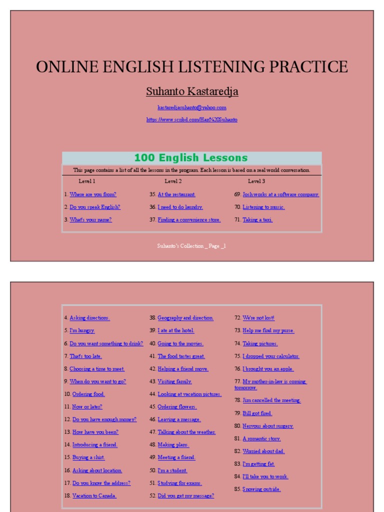Online English Listening Practice With 100 English Dialogues | PDF ...