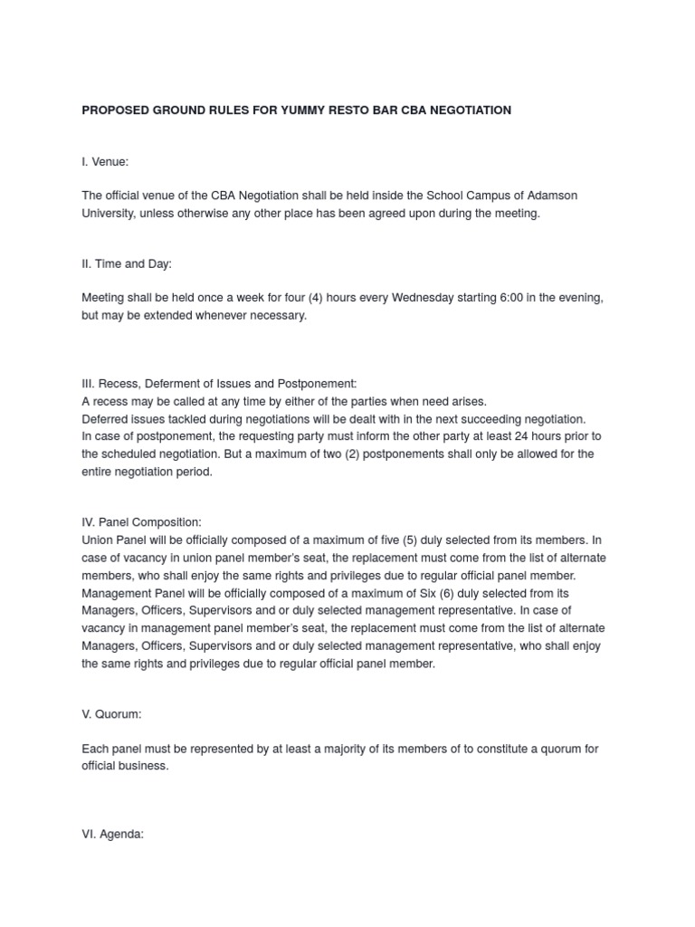 Proposed Ground Rules Sample PDF Sick Leave Quorum