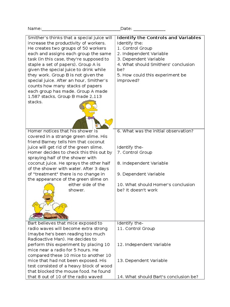 Simpson Worksheet | PDF | Scientific Control | Experiment