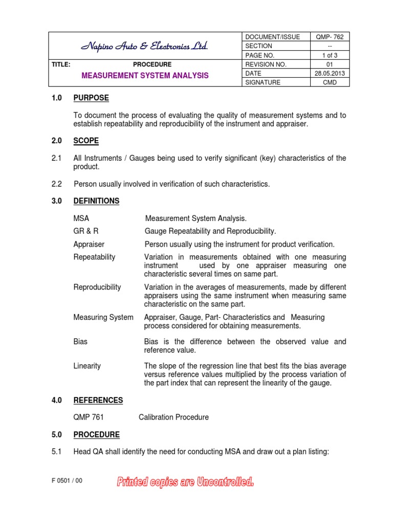 762 MSA Procedure | PDF | Calibration | Measurement