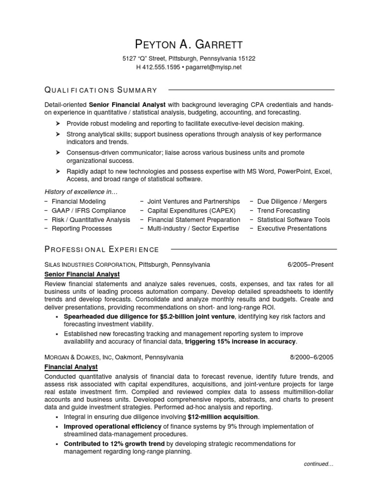Financial Analyst Resume Sample | PDF | Financial Analyst | Forecasting