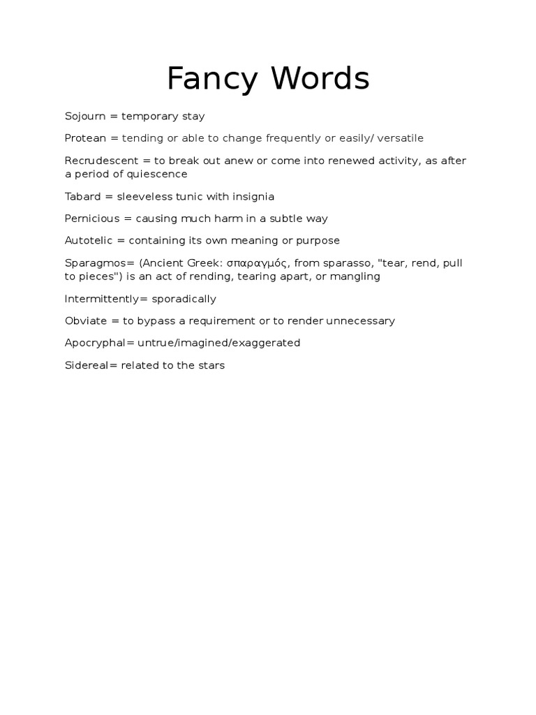 Fancy Words and Their Meanings | PDF