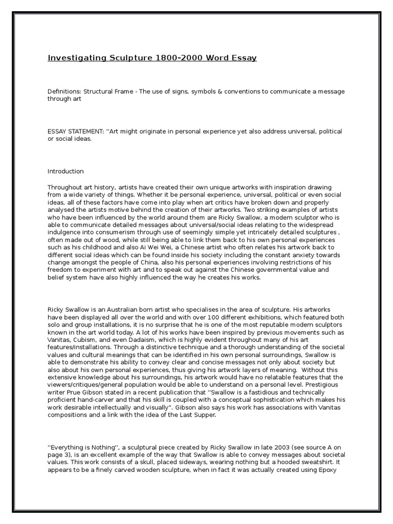 Investigating Sculpture 1800 Word Essay | PDF | Sculpture | Works Of Art