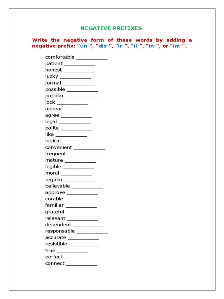Negative Prefixes | PDF