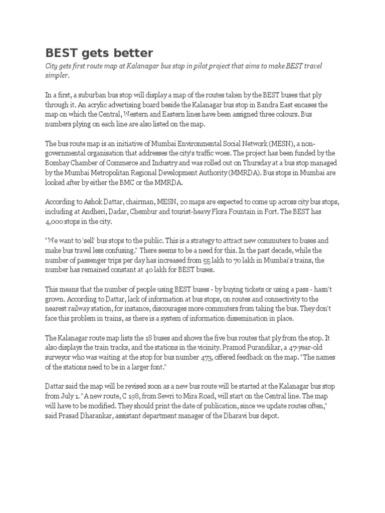 BEST (Bus) | PDF | Bus | Conductor (Rail)