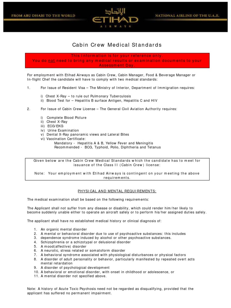 Cabin Crew Medical Standards | PDF | Lung | Glasses