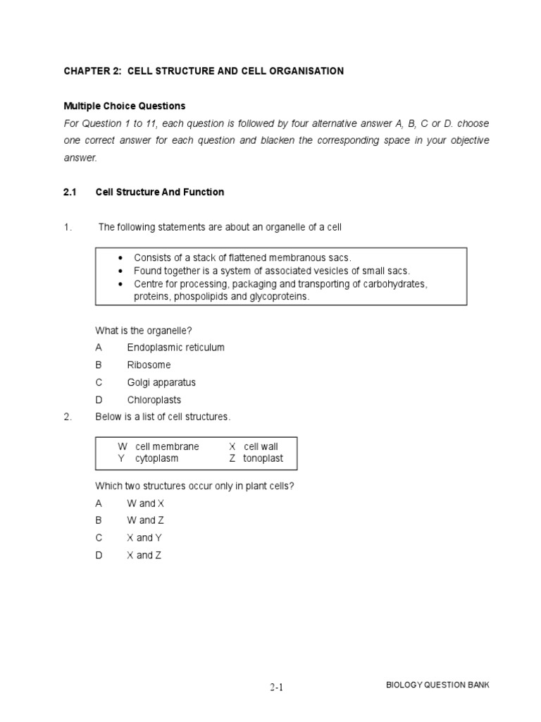 Biology F4 Chapter 2 (Exercise) | PDF | Tissue (Biology) | Cell (Biology)