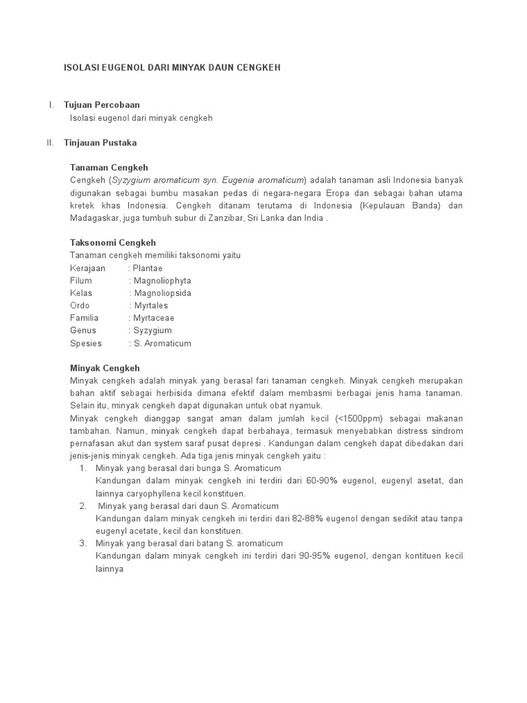 Isolasi Eugenol Dari Minyak Daun Cengkeh | PDF | Sains & Matematika