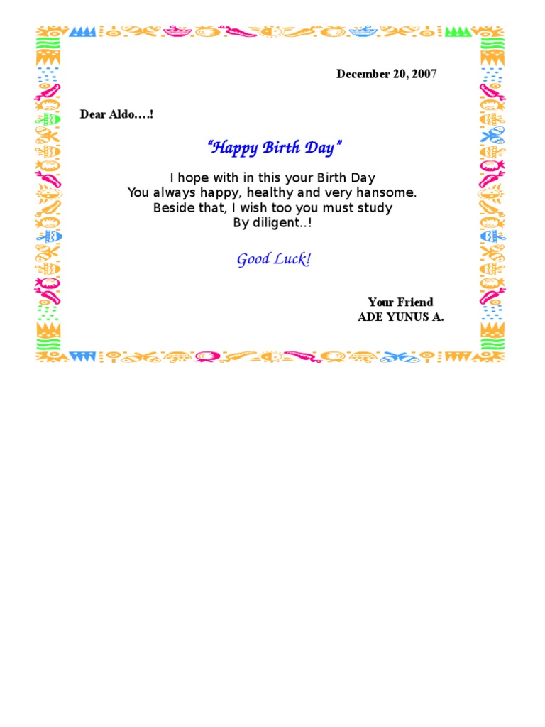 "Happy Birth Day": December 20, 2007 Dear Aldo .! | PDF