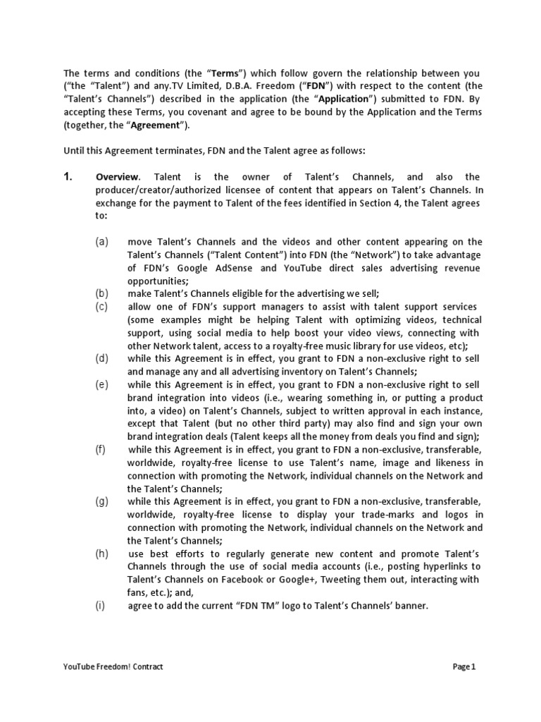 Youtube Freedom Contract | PDF | Indemnity | Ad Sense