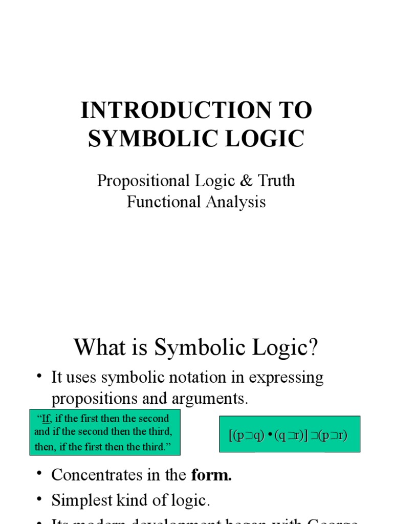 Introduction To Symbolic Logic | PDF | Proposition | Contradiction