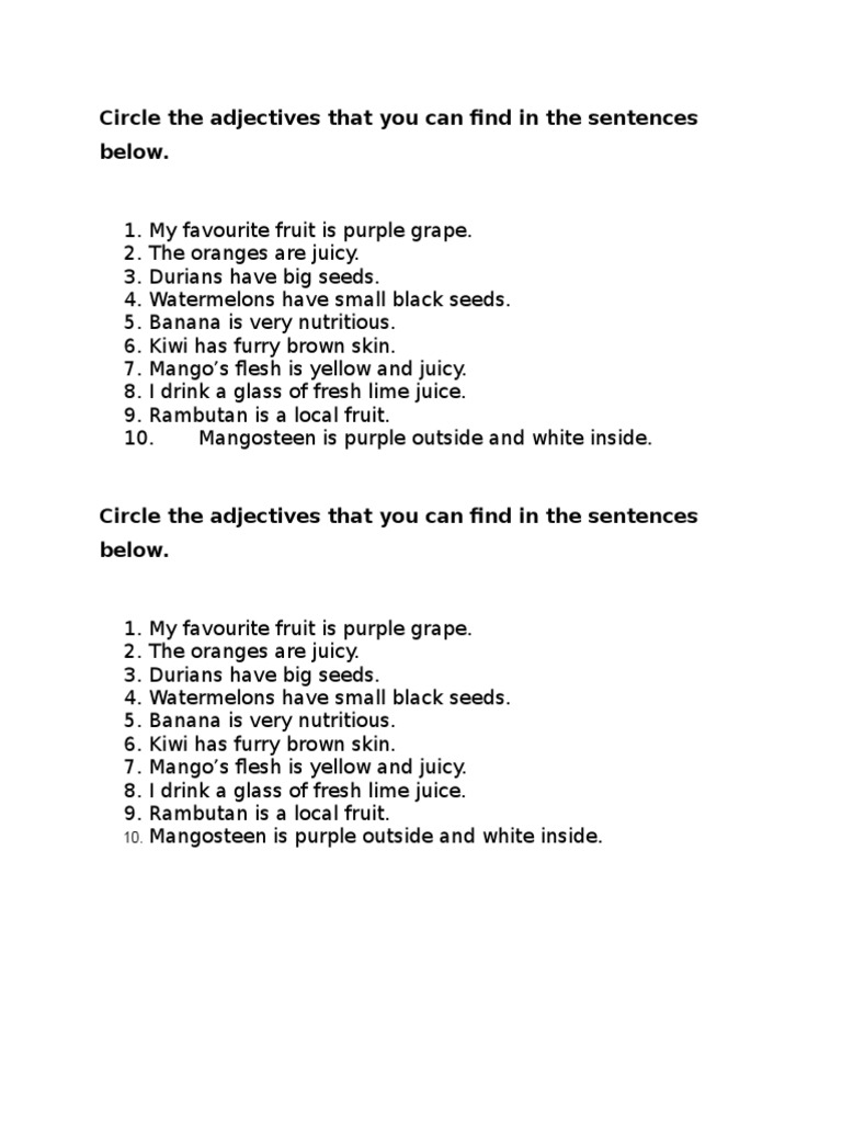 Adjectives Fruits Yr 3 | PDF | Cooking, Food & Wine | Home & Garden