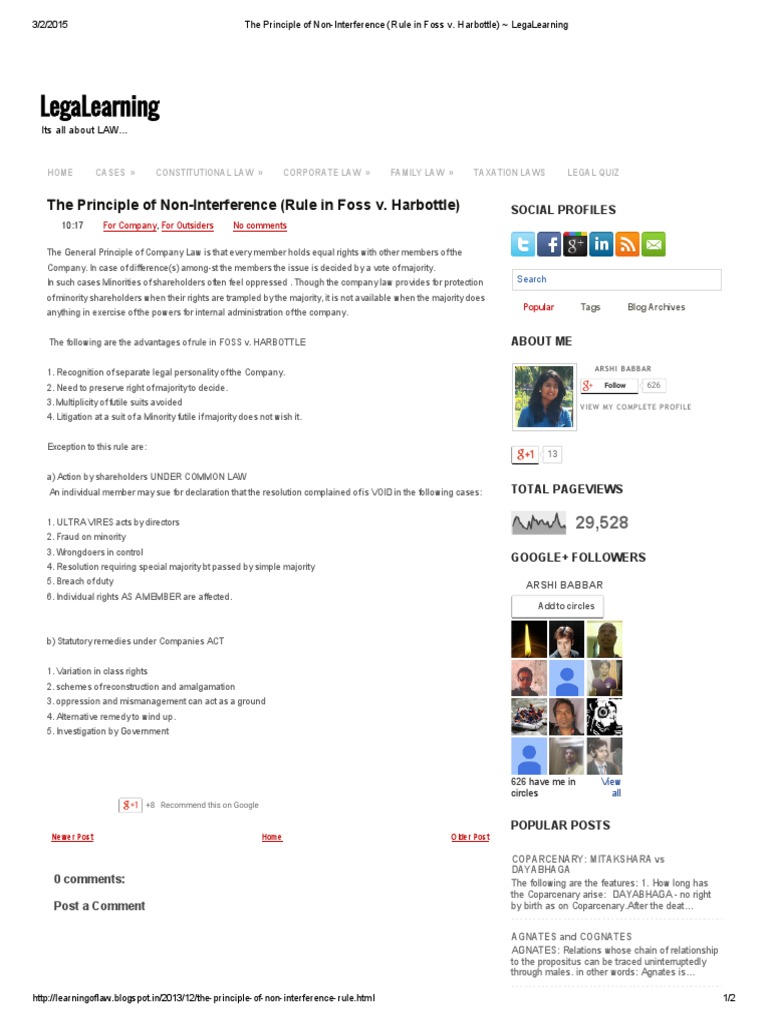 The Principle of Non-Interference (Rule in Foss V | PDF | Government ...