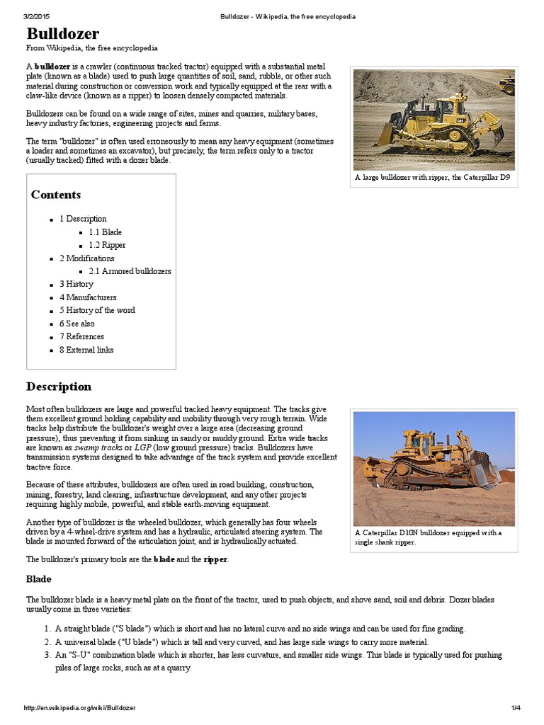 Bulldozer - Wikipedia, The Free Encyclopedia | PDF | Heavy Equipment ...