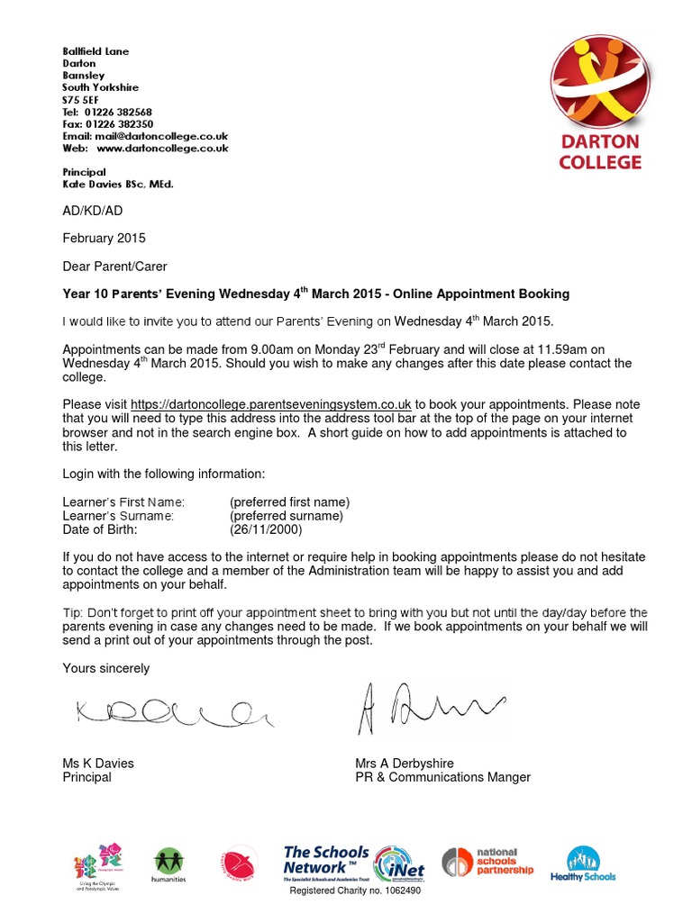 Year 10 Parents Evening Letter Feb 2015 | PDF