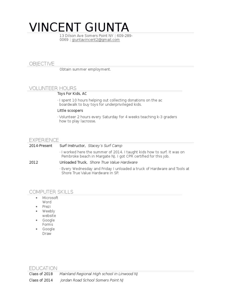 Vincent Giunta Resume | PDF