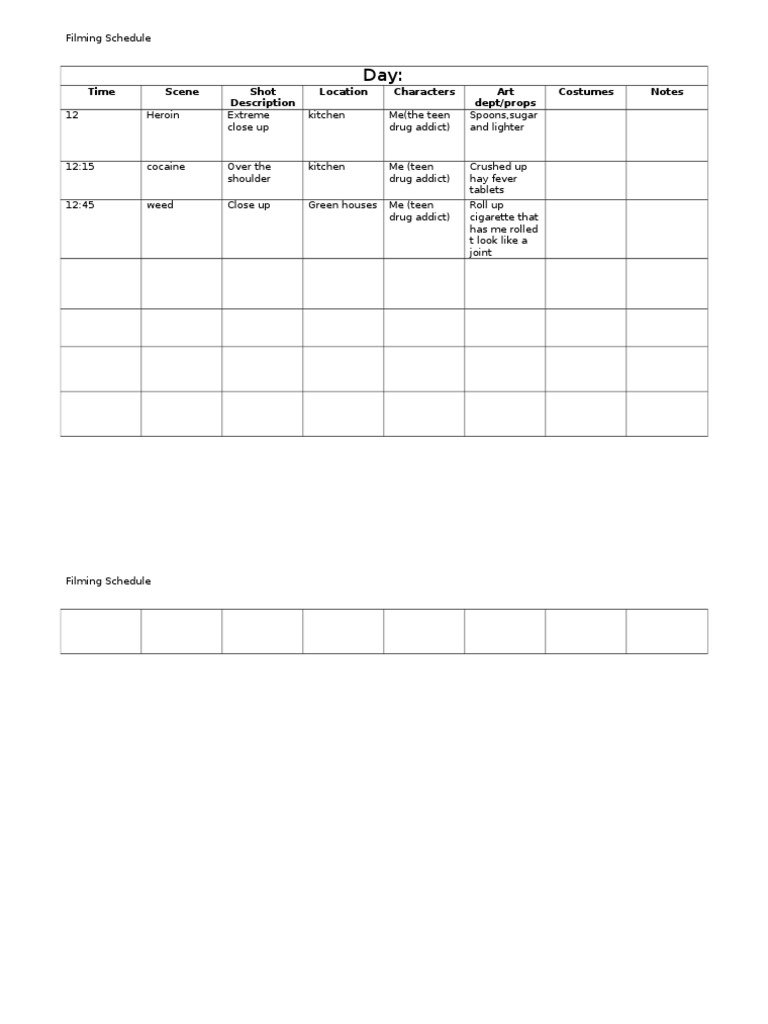 Filming Schedule | PDF