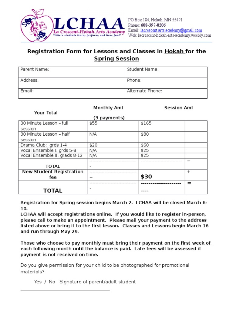 Spring Session Registration Form | PDF