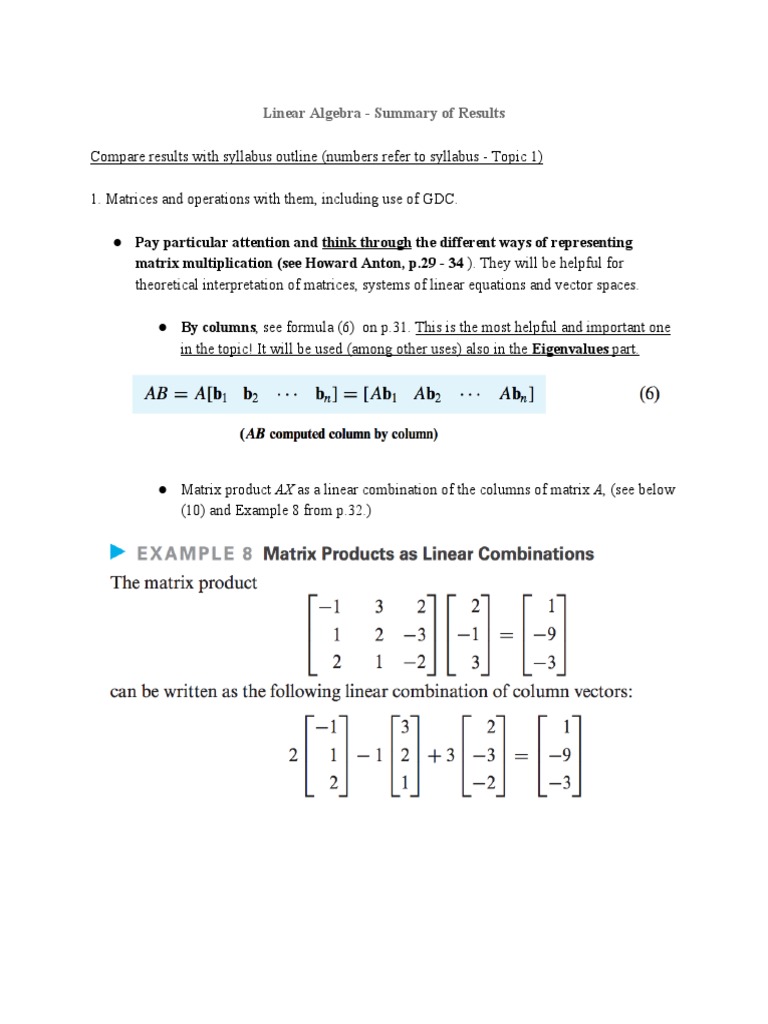 IB Further Math - Linear Algebra Summary | PDF | Eigenvalues And ...