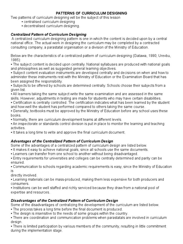 Centralized vs. Decentralized Curriculum Design | PDF | Curriculum | Design