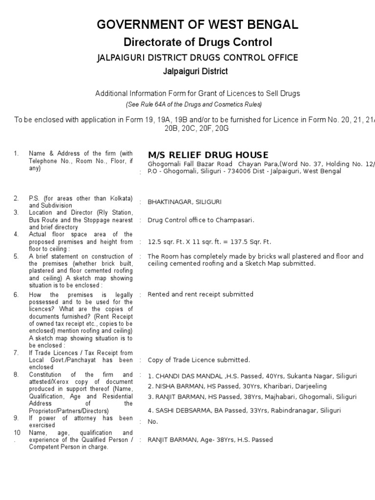 Wholesale Drug Licence Application | PDF | Government | Business