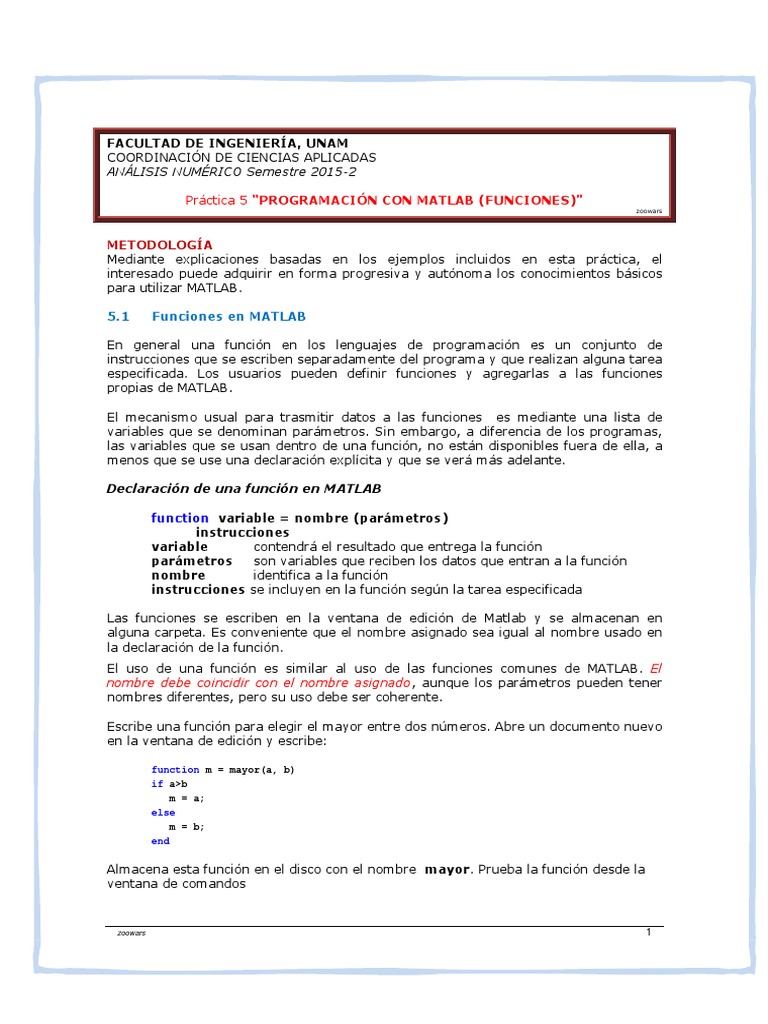 Practica 5 An Mat Lab | PDF | Variable (informática) | Matlab
