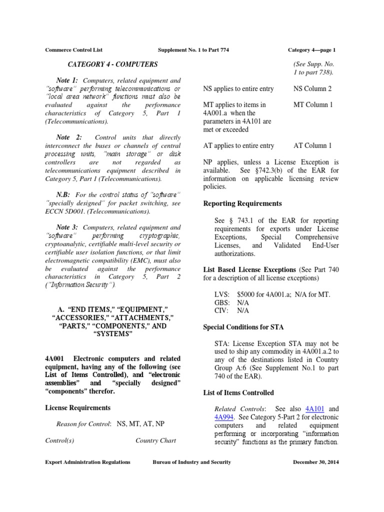 Commerce Control List 4 | PDF | Central Processing Unit | Computing