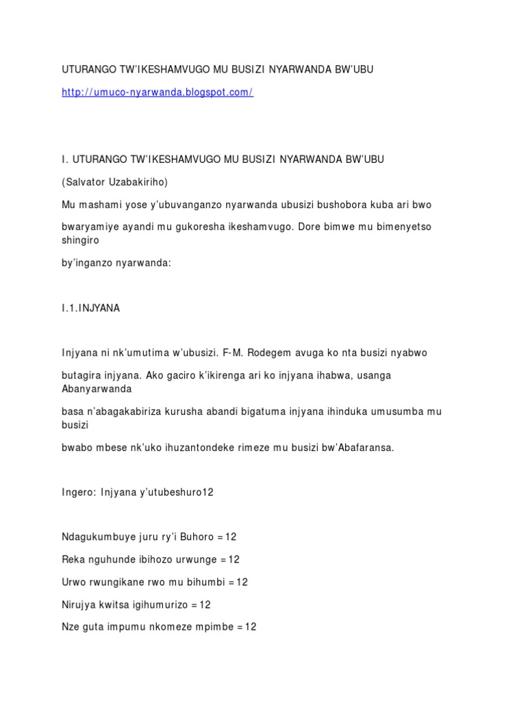 Uturango Tw'Ikeshamvugo Mu Busizi Nyarwanda Bw'Ubu | PDF | Language ...