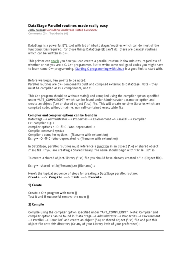 DataStage Parallel Routines | Download Free PDF | Library (Computing) | Subroutine