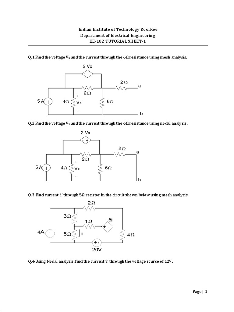 Ee-102 Tutorial Sheet-1 | PDF | Teaching Methods & Materials