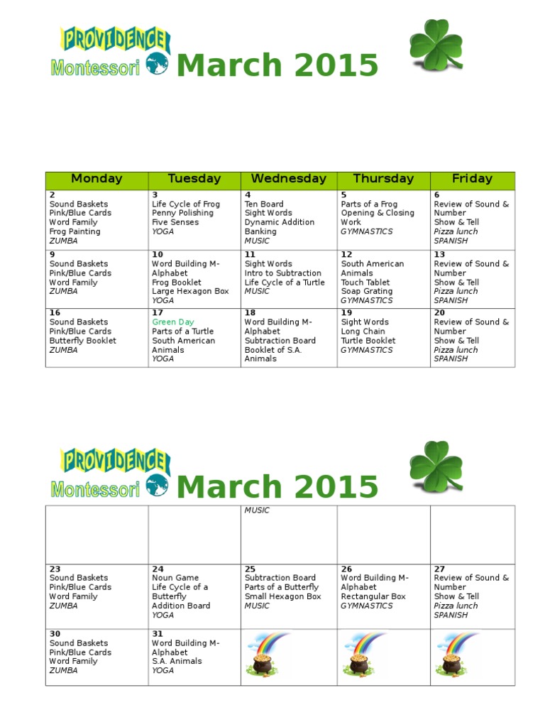 March 2015 Educational Activities Schedule | PDF