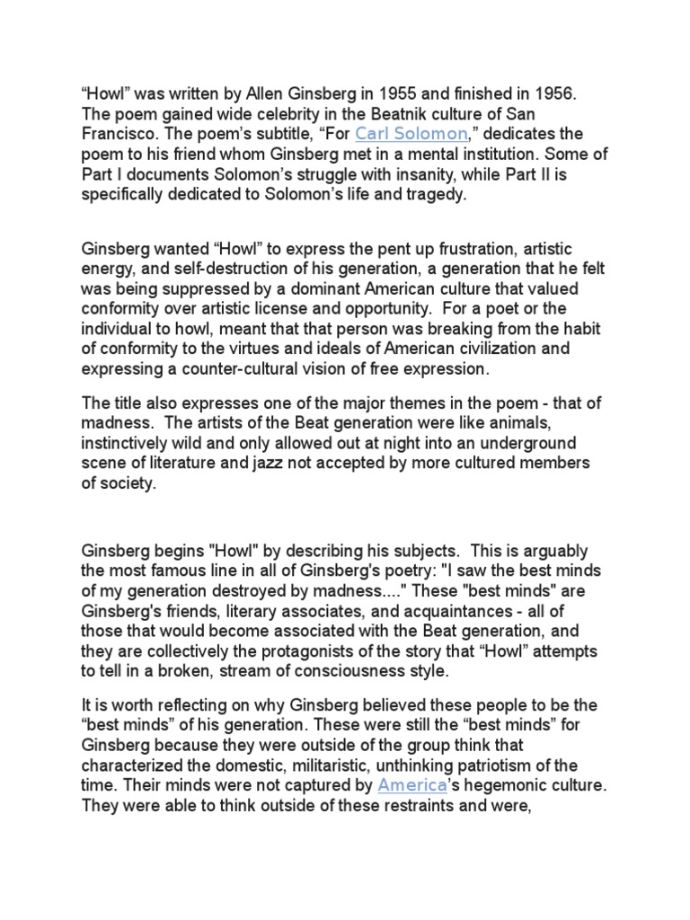 Howl by Allen Ginsberg | PDF | Allen Ginsberg | Beat Generation