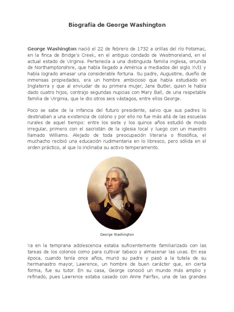 Biografía de George Washington | PDF | George Washington | Gobierno