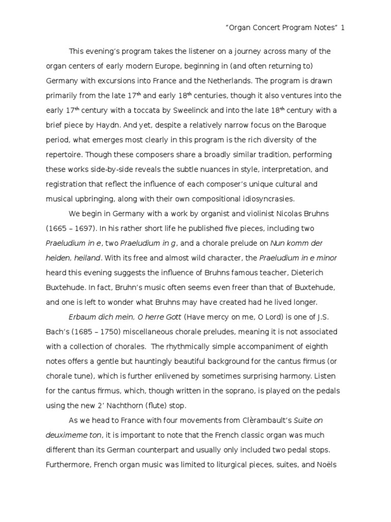 Hamilton Organ Concert Program Notes For November 2 Writing Sample ...