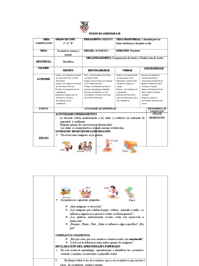 Sesión sobre Sustantivos Comunes y Propios | PDF | Sustantivo | Aprendizaje