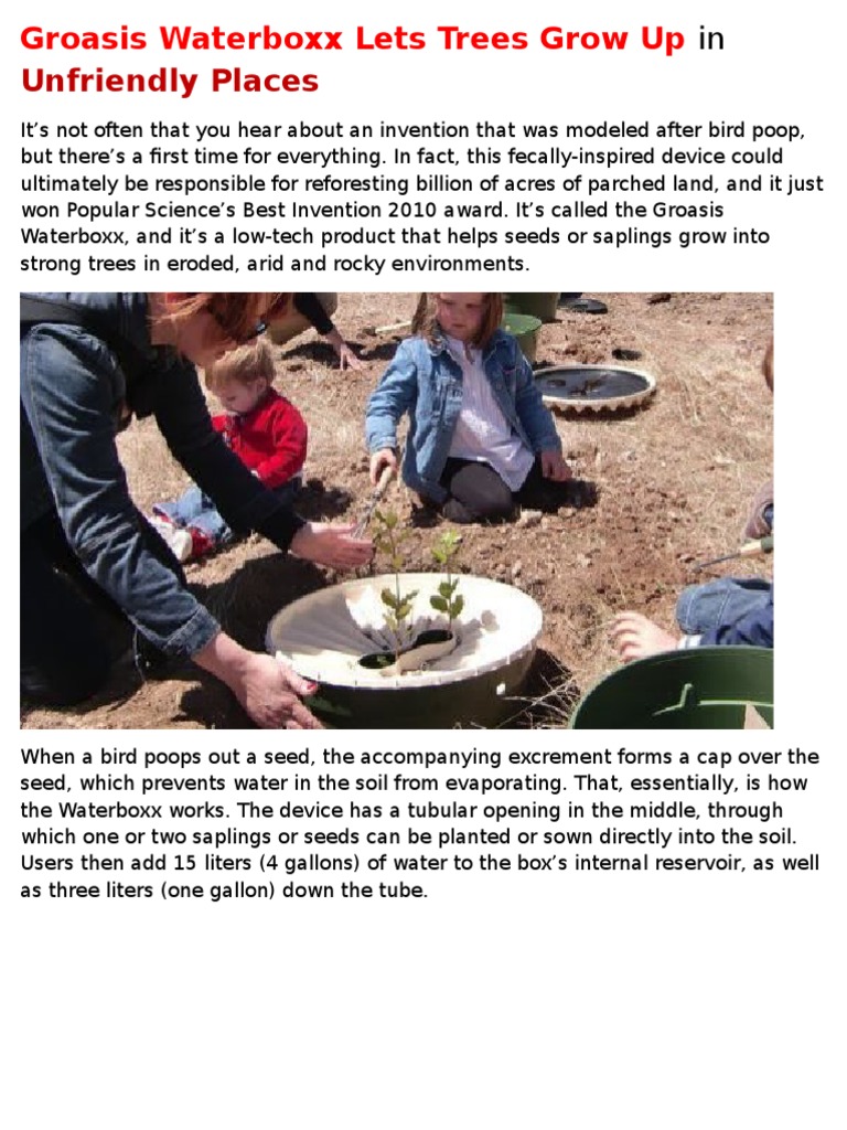 Groasis Waterboxx Lets Trees Grow Up in Unfriendly Places | PDF ...