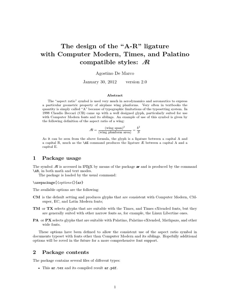 The Design of The "A-R" Ligature With Computer Modern, Times, and Palatino Compatible Styles ...