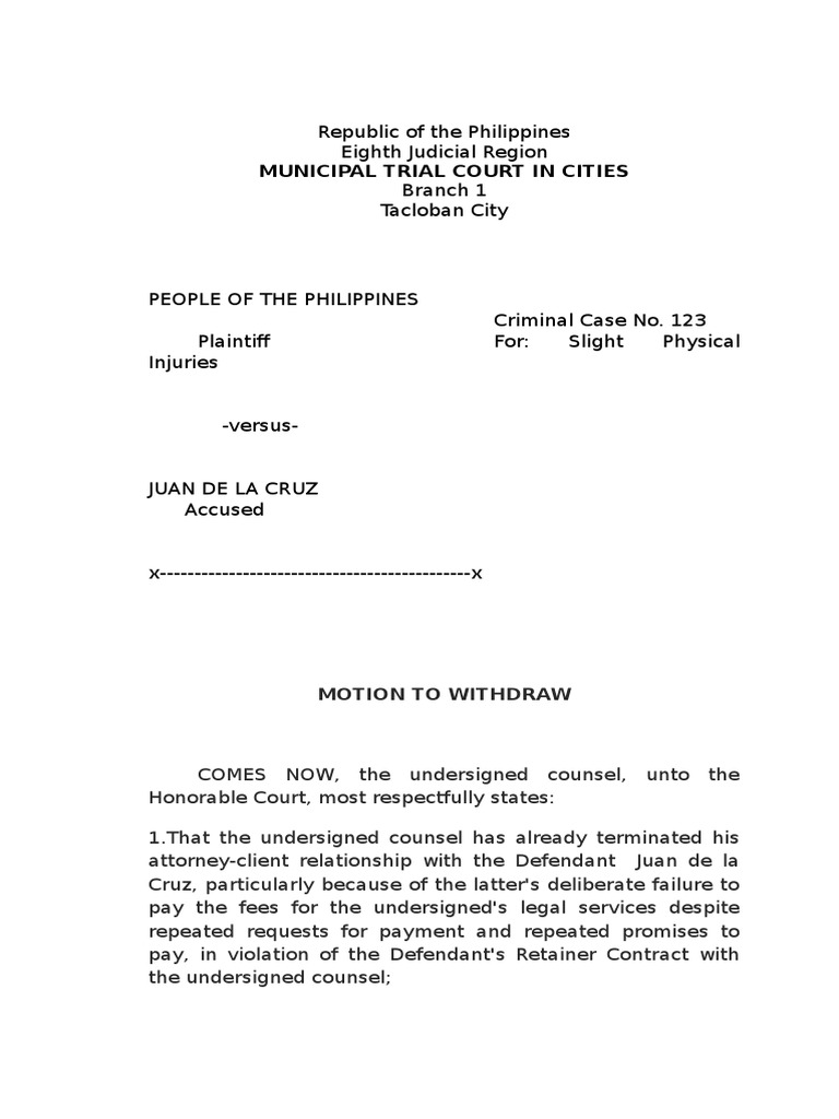 Motion To Withdraw As Counsel | PDF