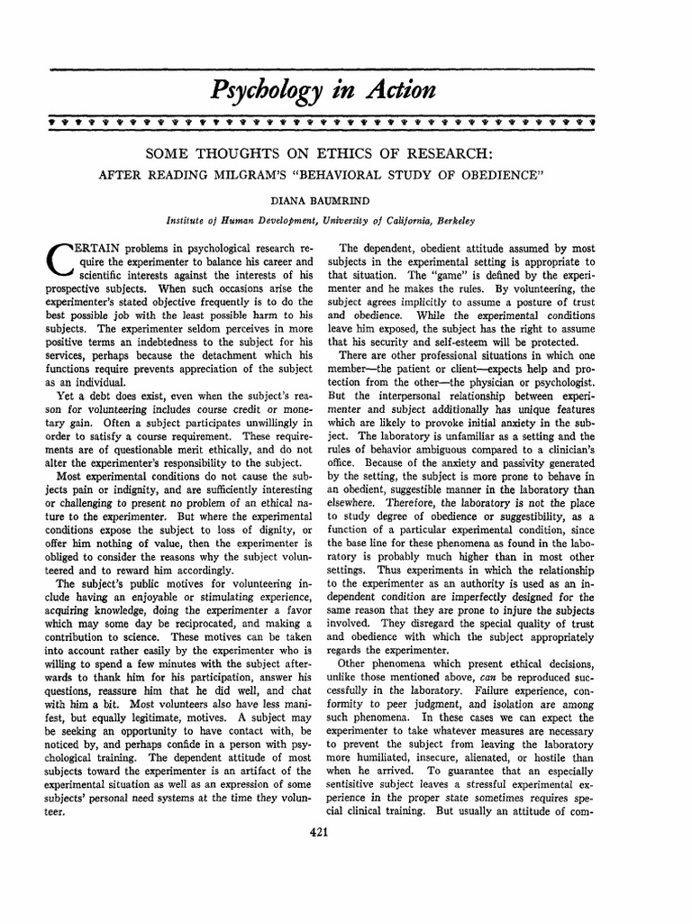 Baumrind 1964 | PDF | Obedience (Human Behavior) | Experiment