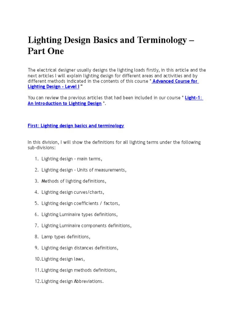 Lighting Design Basics and Terminology | PDF | Fluorescent Lamp | Lighting