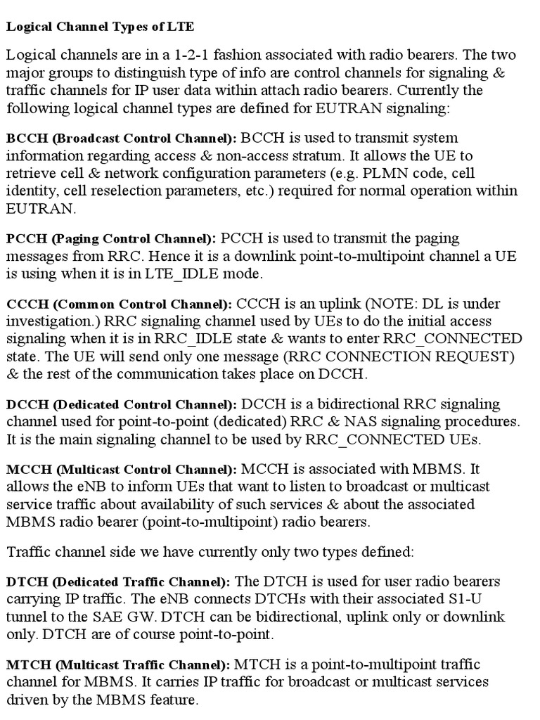 LTE Logical Channel Types Explained | PDF