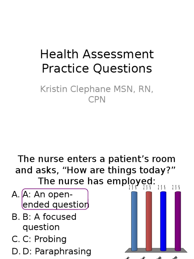 TEST 1, Health Assessment Practice Questions | PDF | Pulse | Nursing