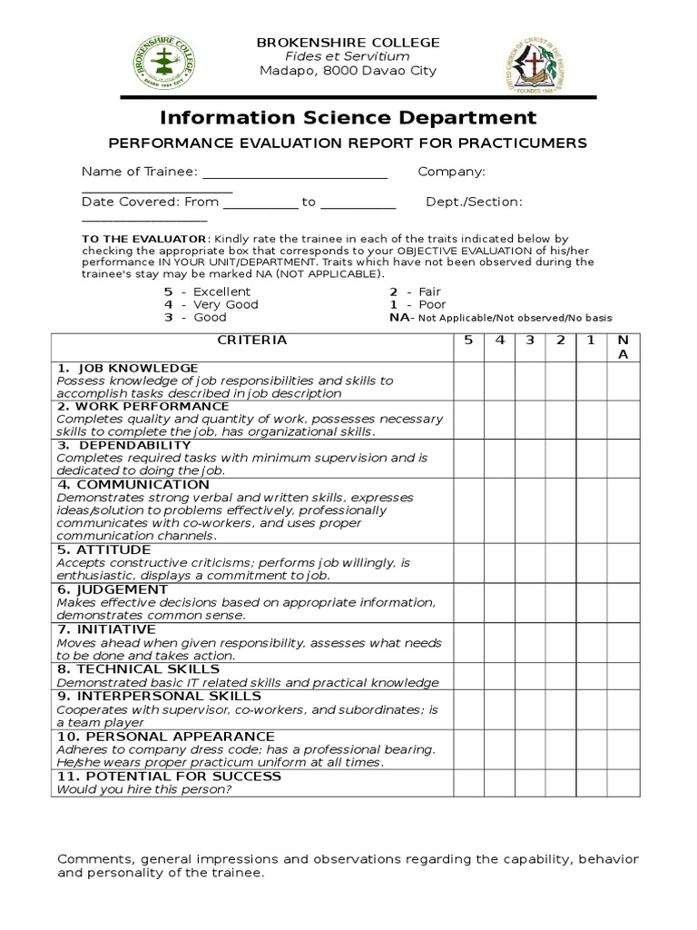 Practicum Evaluation | PDF | Performance Appraisal | Psychological Concepts