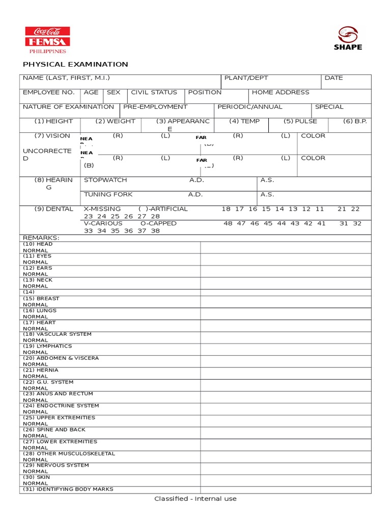 Physical Examination Form | PDF