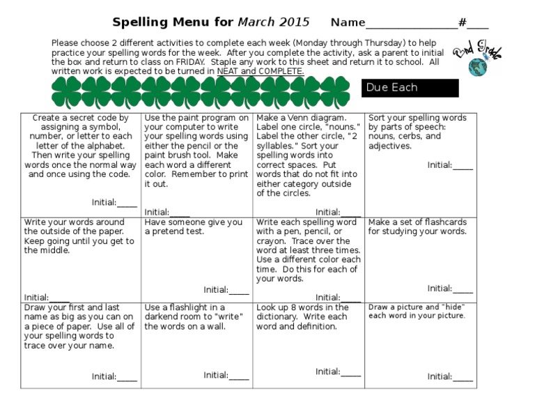March 2015 Spelling Practice Activities | PDF | Career & Growth ...