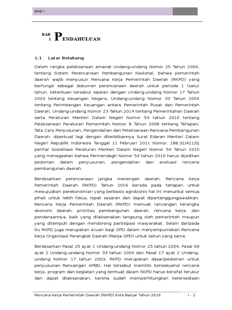 Bab I Rancangan Awal RKPD | PDF