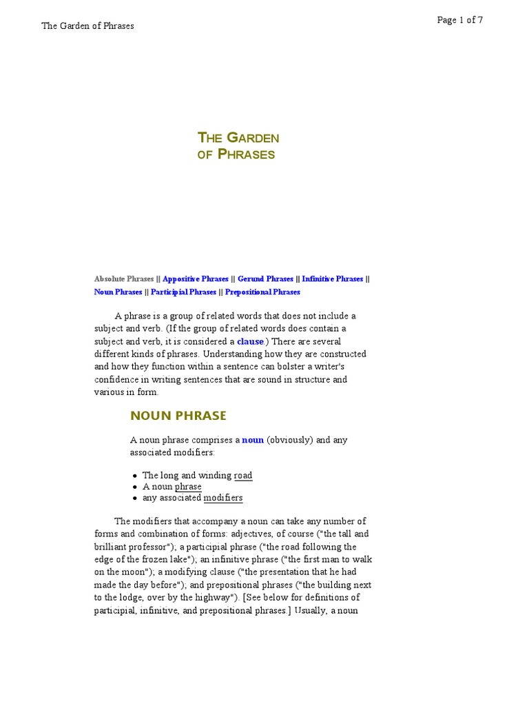 HE Arden OF Hrases: Noun Phrase | PDF | Phrase | Verb