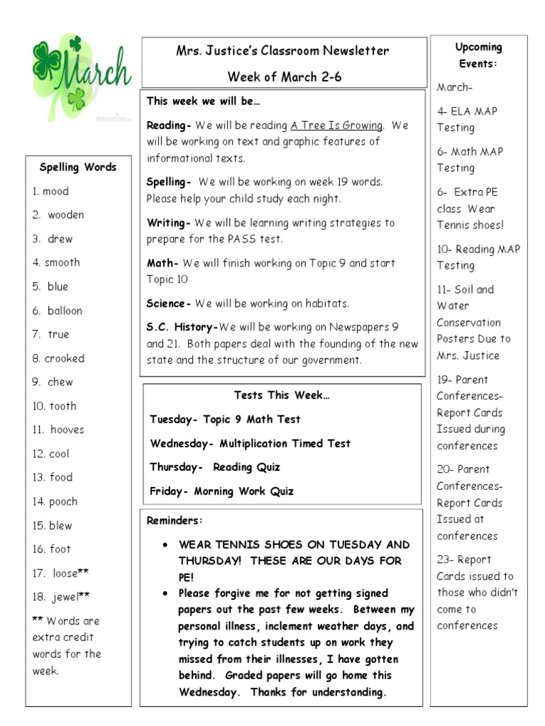 March Classroom Events and Updates | PDF